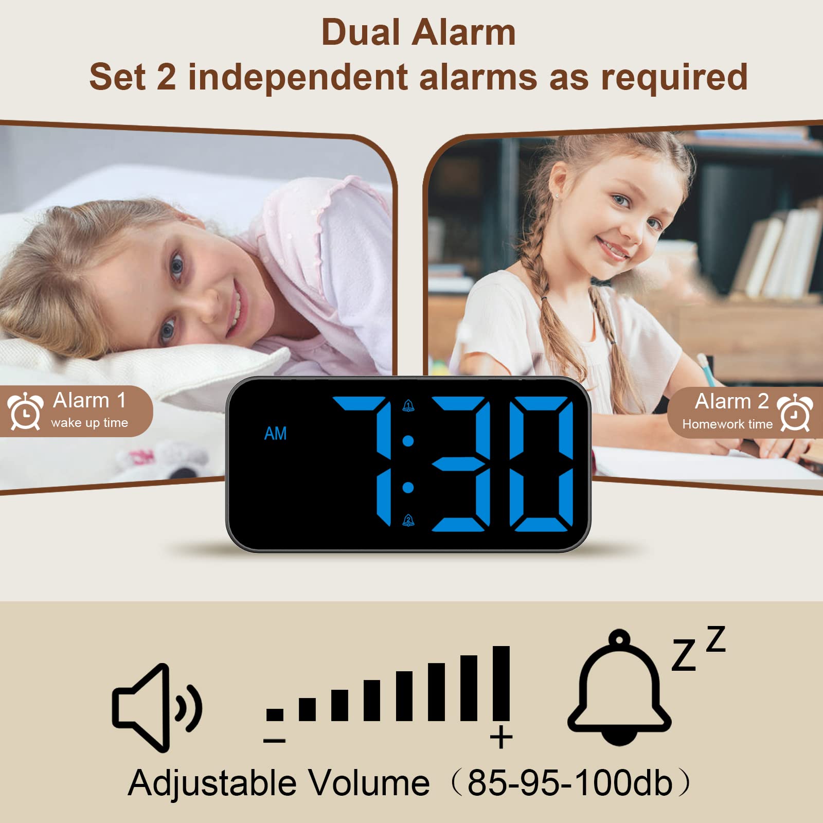Topski Alarm Clocks for Heavy Sleepers, Vibrating Alarm Clock with Bed Shaker, Night Light, Large Display, Dimmable Loud Clock for Adults Hearing Impaired Deaf Seniors Teens (RGB)