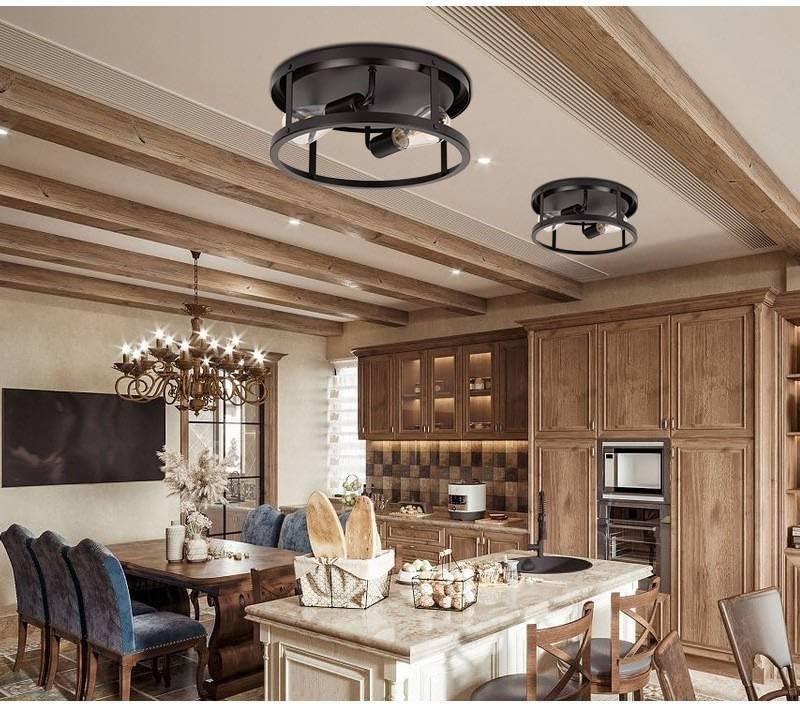 ZTGJMN 2 Light Fixtures Ceiling Mount, 13 Inch Matte Black Industrial Flush Mount Ceiling Light for Farmhouse, Light Fixtures Ceiling for Kitchen Entryway Bedroom Hallway,E26 Base