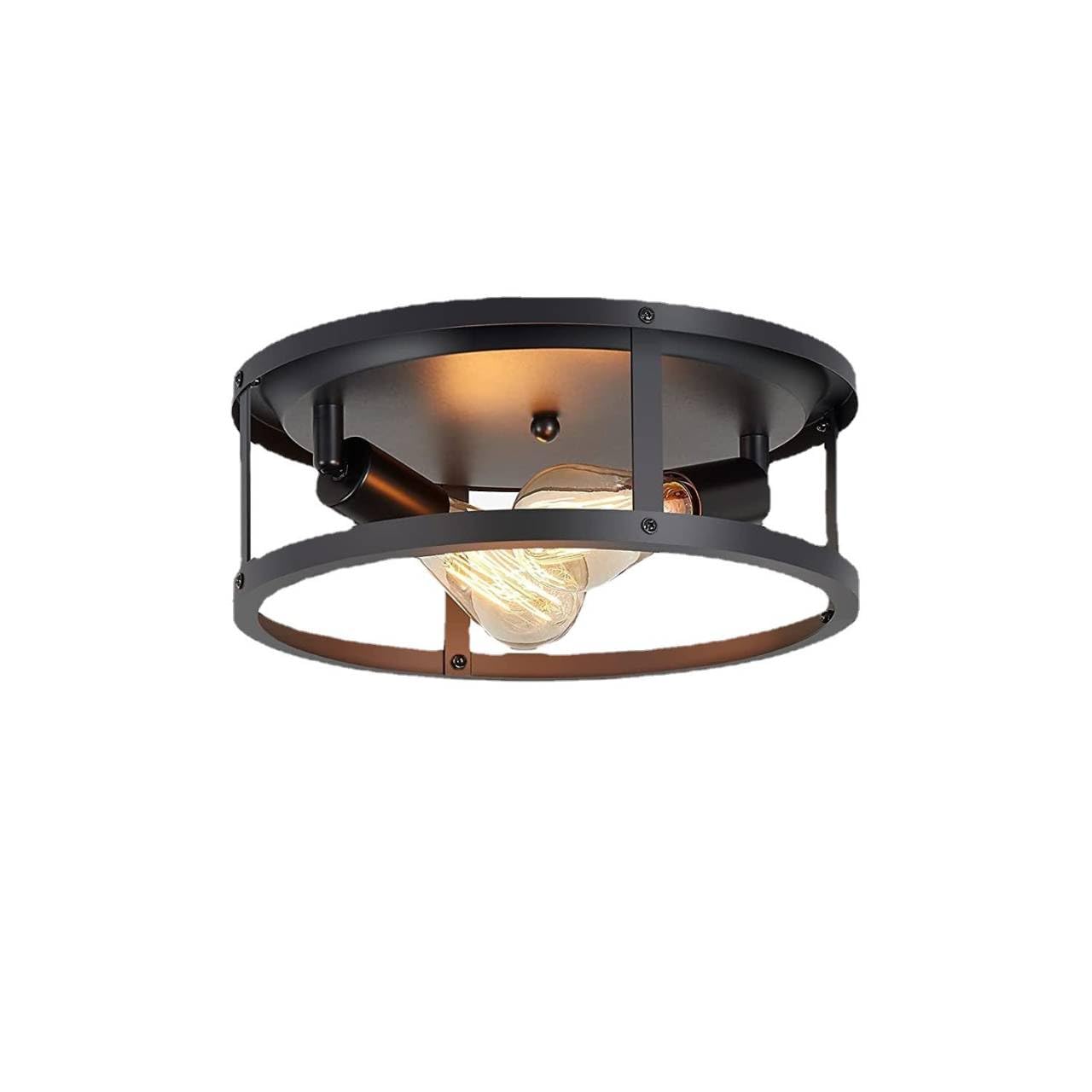 ZTGJMN 2 Light Fixtures Ceiling Mount, 13 Inch Matte Black Industrial Flush Mount Ceiling Light for Farmhouse, Light Fixtures Ceiling for Kitchen Entryway Bedroom Hallway,E26 Base