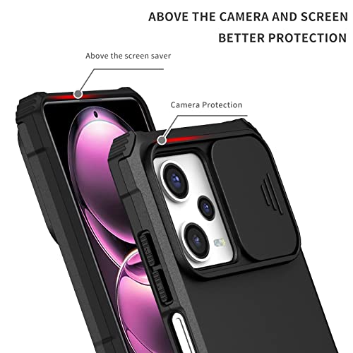 YOUULAR Case Compatible with Xiaomi Redmi Note 12 Pro 5G/Xiaomi Poco X5 Pro 5G Dimensional Bracket Sliding Window Mobile Phone Case Shockproof Protective Phone Cover Poco X5 Pro Military Cases Black