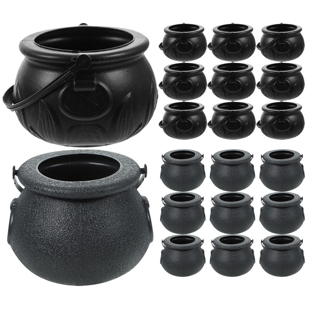 LUOZZY 24pcs Mini Candy Cauldron Kettles Halloween Candy Bucket with Handle Halloween Party Decoration