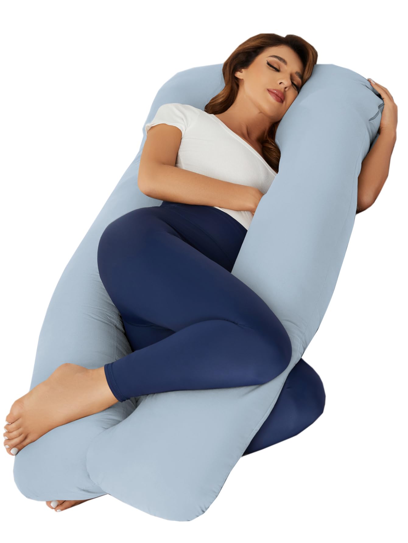 Bedbee Pregnancy Pillow, Removable Cover Premium U Shaped Maternity Pillow, Support Back, Hips, Legs, Belly for Pregnant Women Sleeping (Blue)