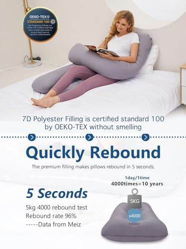 Bedbee Pregnancy Pillow, Removable Cover Premium U Shaped Maternity Pillow, Support Back, HIPS, Legs, Belly for Pregnant Women Sleeping (Dark Grey)