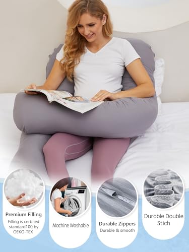 Bedbee Pregnancy Pillow, Removable Cover Premium U Shaped Maternity Pillow, Support Back, HIPS, Legs, Belly for Pregnant Women Sleeping (Dark Grey)