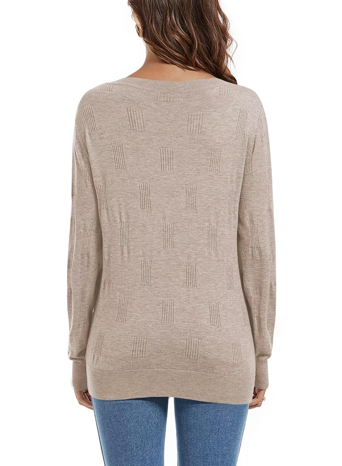ANFTFH Women's Pullover Sweaters Cashmere Long Sleeve V Neck Fashion Sweater Tops Beige M