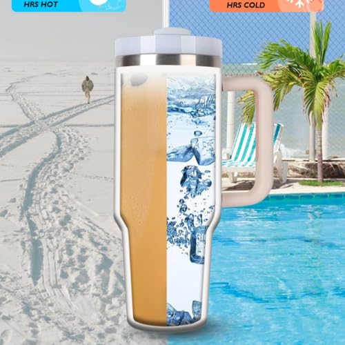 ROSE IN THE BOX Insulated 40 oz Tumbler With Handle and Straw Lid Double Wall Stainless Steel Water Bottle Cup Reusable Travel Mug BPA Free Durable for Iced Tea Coffee Gift (Dune)