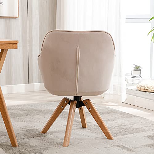 Gnrolaz Swivel Desk Chairs No Wheels,Cute Vanity Chair with Tufted Shell Back & Wood Legs,Comfortable Home Office Desk Chairs/Rolling Chair/Task Chair/Computer Chairfor Living Room,Bedroom,Makeup Room