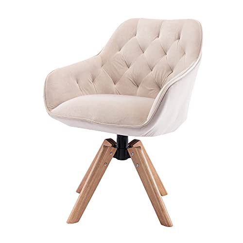 Gnrolaz Swivel Desk Chairs No Wheels,Cute Vanity Chair with Tufted Shell Back & Wood Legs,Comfortable Home Office Desk Chairs/Rolling Chair/Task Chair/Computer Chairfor Living Room,Bedroom,Makeup Room
