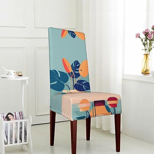 Blue Orange Turtleback Bamboo Pattern Elastic Polyester Ammonia Dining Chair Cover - Protection Cover for Dining Chair Removable