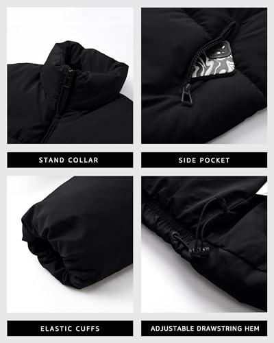 Womens Winter Cropped Puffer Jacket for Long Sleeve Oversize Puffy Coat Short Warm Quilted Jacket Black M