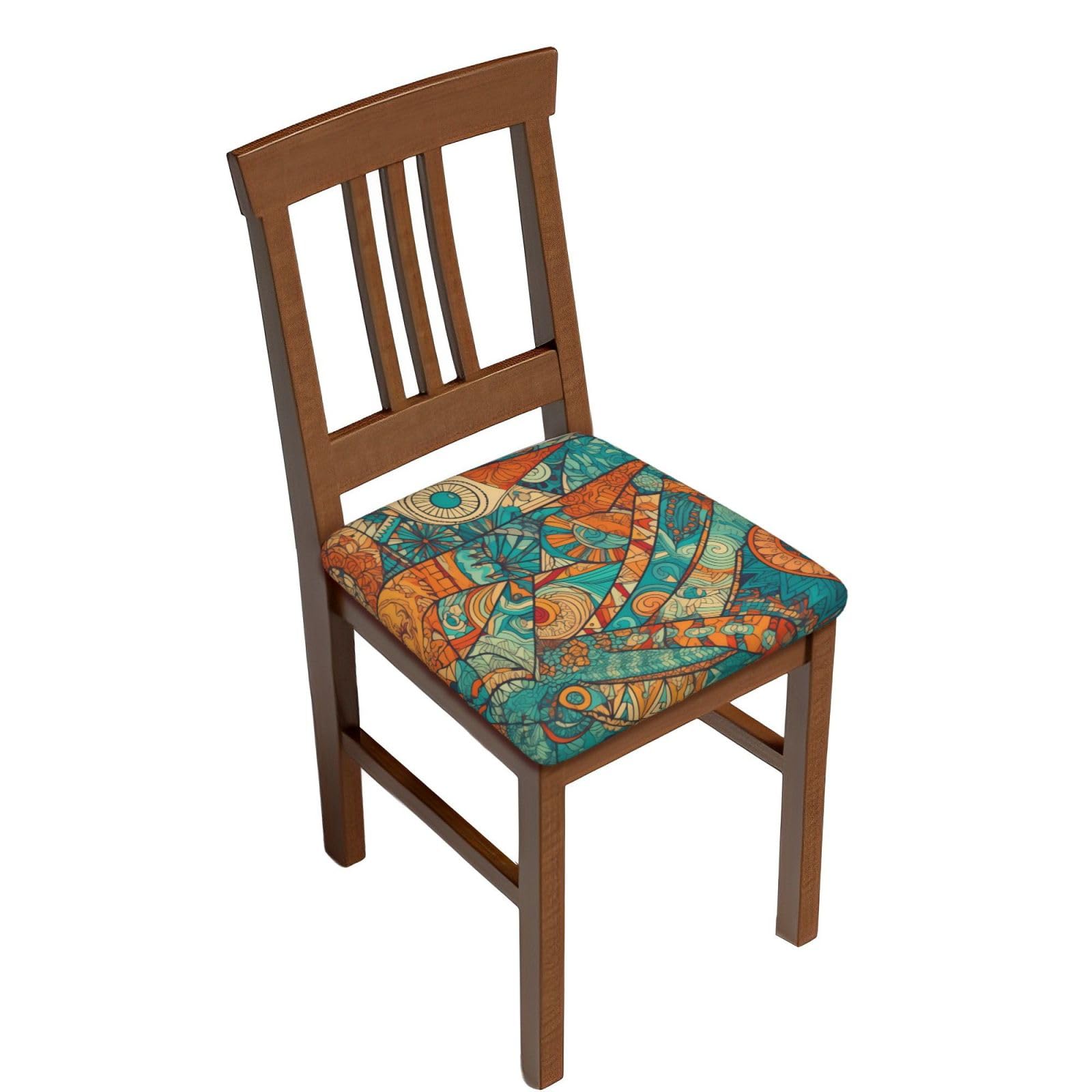 SHIRMDIY Set of 4 Removable Chair Seat Covers for Dining Room, Hippie Patchwork Stretchable Office Kitchen Chair Slipcovers Cushion Protector Vintage Elements Furniture Decor, 16.9x16.9 Inches