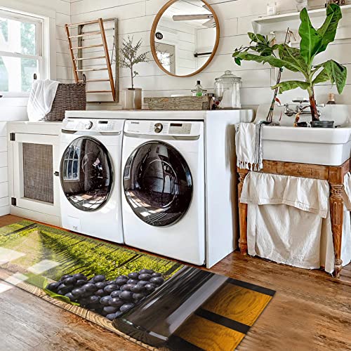 Miaklek Red Wine Kitchen Mats for Floor Anti Fatigue Mats for Kitchen Floor Kitchen Rugs Cushioned Mats Non Slip Comfort Standing Kitchen Rugs Set of 2, Grassland Sky Wine Cask