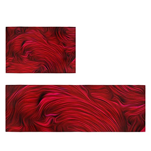 Abstract Art Kitchen Mats 2 PCS Anti-Fatigue Kitchen Rugs, Non Slip Kitchen Rugs and Mats Cushioned Standing Desk Mat Floor Mats for Home,Sink,Office,Kitchen, Red Liquid Artistic Texture
