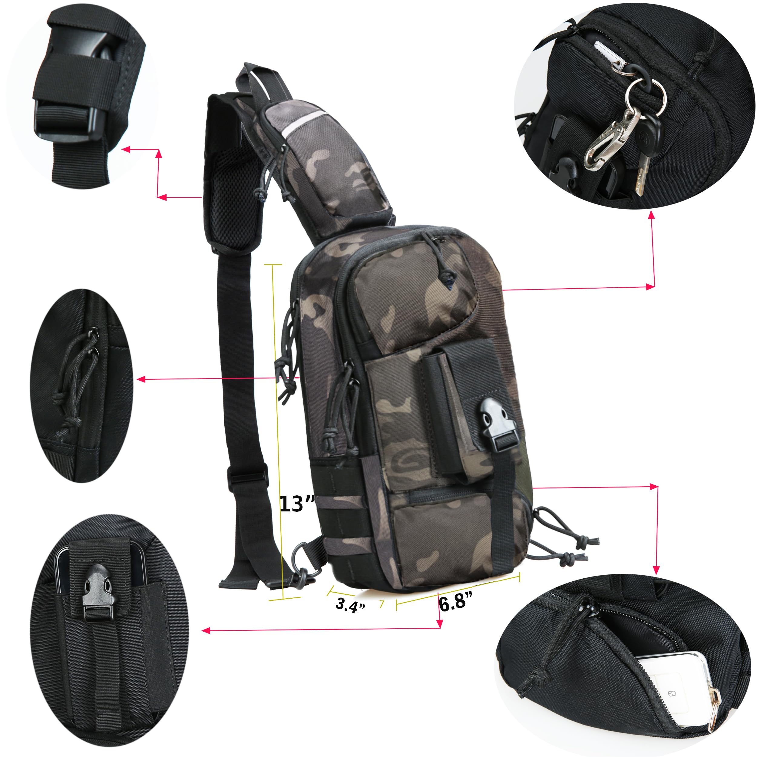 LarKoo Sling Backpack Chest bag - Tactical Chest Pistol Bag Shoulder Bags Crossbody Sling Backpack Holster Bag for Concealed Carry Fanny Pack