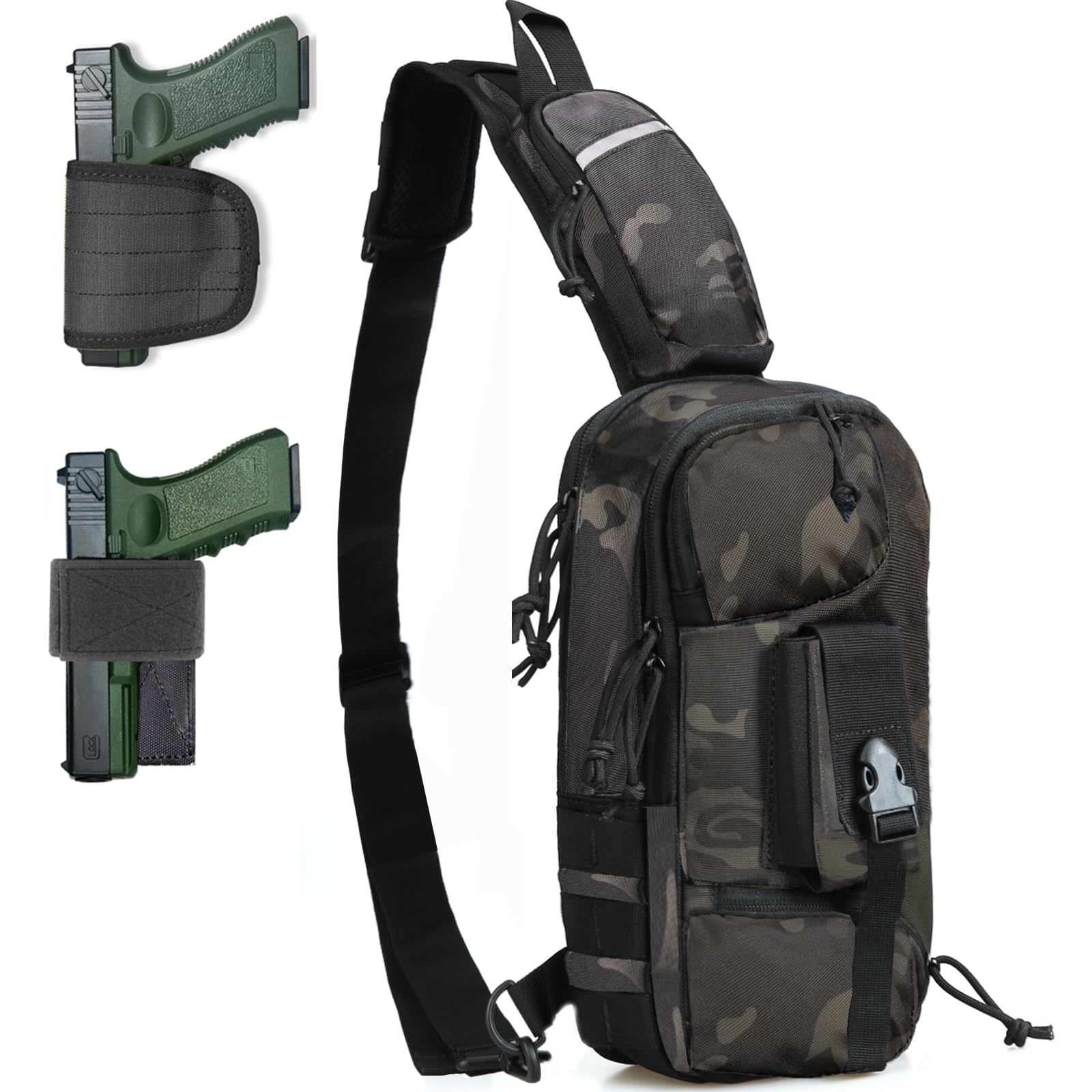 LarKoo Sling Backpack Chest bag - Tactical Chest Pistol Bag Shoulder Bags Crossbody Sling Backpack Holster Bag for Concealed Carry Fanny Pack