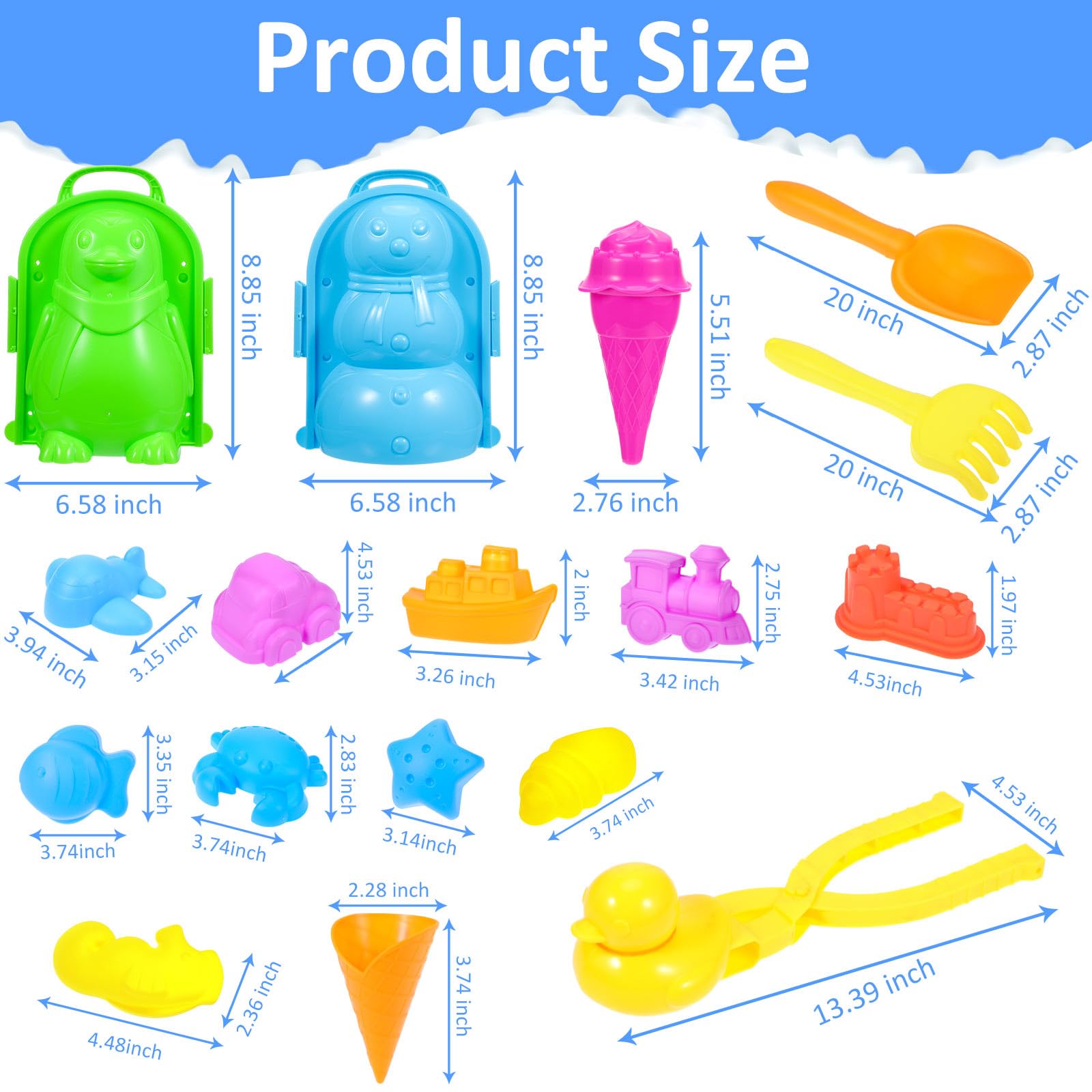 Shappy 32 Pcs Winter Snow Toys for Outdoor Snowball Maker Tool Kit with Handle for Snow Ball Shapes Maker Fights Duck for Adults Snow Sand Toys