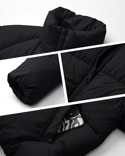 Womens Winter Puffer Jacket Cropped Long Sleeve Zip Up Baggy Short Down Coats with Pockets Black M