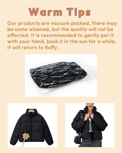 Womens Winter Puffer Jacket Cropped Long Sleeve Zip Up Baggy Short Down Coats with Pockets Black M