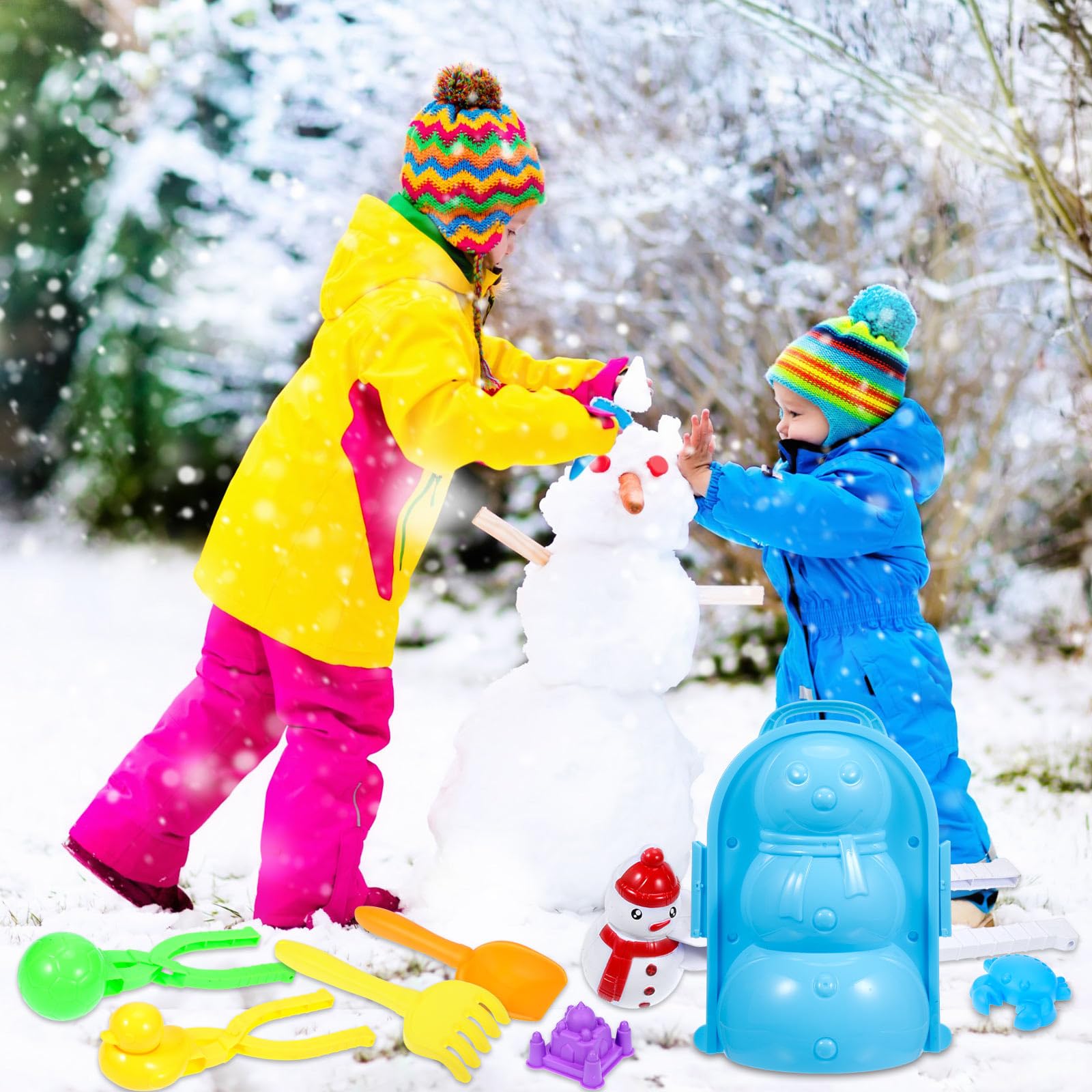 Shappy 32 Pcs Winter Snow Toys for Outdoor Snowball Maker Tool Kit with Handle for Snow Ball Shapes Maker Fights Duck for Adults Snow Sand Toys