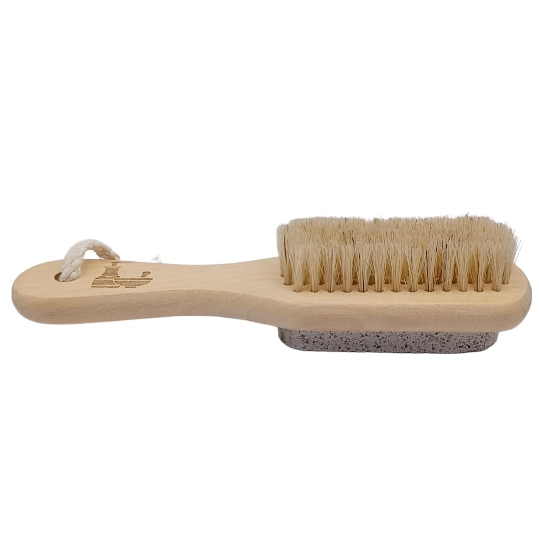 High Thyme FARMacy Pumice Stone for Feet with Natural Bristle Nail Brush - 7.25" Pumice Stone for Feet Callus Remover - Foot Pumice