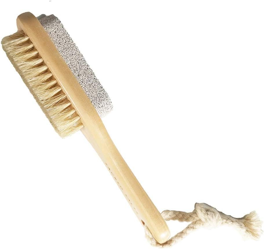 High Thyme FARMacy Pumice Stone for Feet with Natural Bristle Nail Brush - 7.25" Pumice Stone for Feet Callus Remover - Foot Pumice