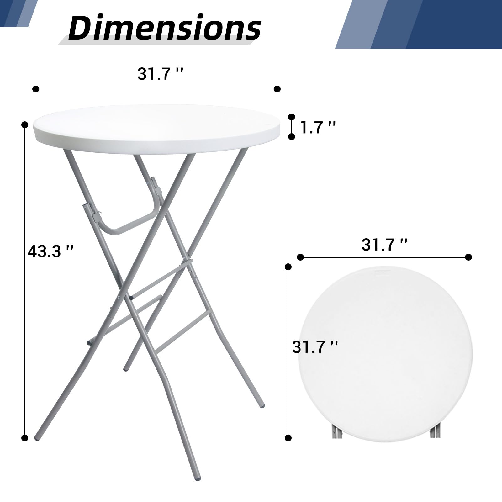 Byliable 32in Cocktail Folding High Top Table Bar Height Plastic Round Folding Table Indoor Outdoor with Removable Legs for Parties, Patio, Dining Room, Wedding