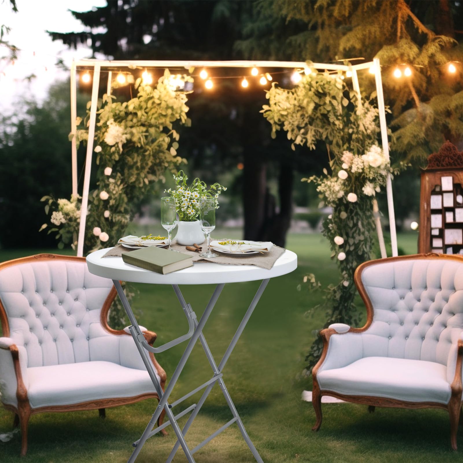 Byliable 32in Cocktail Folding High Top Table Bar Height Plastic Round Folding Table Indoor Outdoor with Removable Legs for Parties, Patio, Dining Room, Wedding