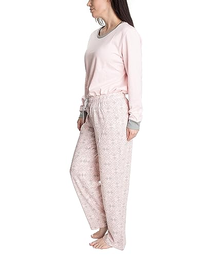 Hanes Women's Holiday Hibernation Longsleeve Top and Pajama Bottom French Terry Sleep and Lounge Set, Pink/Cotton Candy, 2X