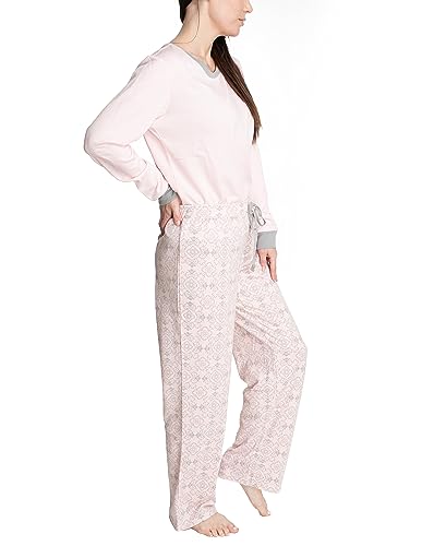 Hanes Women's Holiday Hibernation Longsleeve Top and Pajama Bottom French Terry Sleep and Lounge Set, Pink/Cotton Candy, 2X