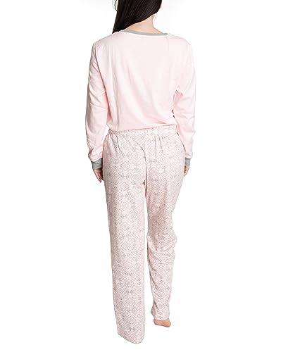 Hanes Women's Holiday Hibernation Longsleeve Top and Pajama Bottom French Terry Sleep and Lounge Set, Pink/Cotton Candy, 2X
