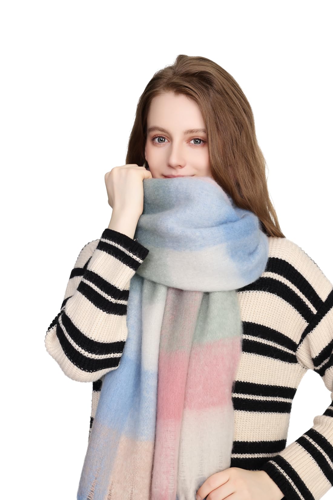 Yatemiole Women's Cashmere Big Coloured Checked Scarf Winter Warm Wrap Scarf (Pattern - 16)