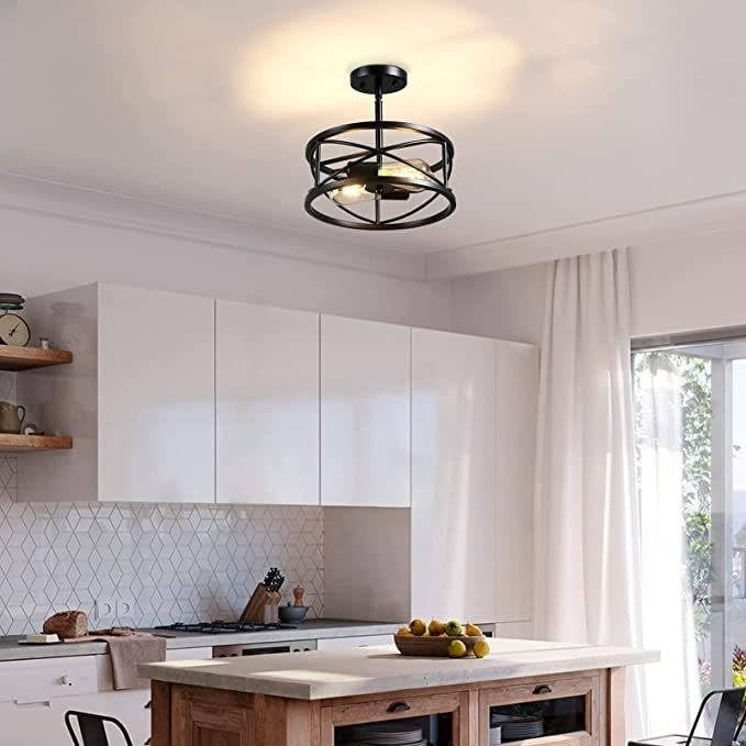 ZTGJMN 2-Light Semi Flush Mount Ceiling Light, 12-inch Industrial Modern Farmhouse Lighting Fixture with Metal Cage, Black Retro Ceiling Lampfor Hallway, Bedroom, Kitchen, Entrance