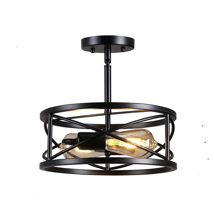 ZTGJMN 2-Light Semi Flush Mount Ceiling Light, 12-inch Industrial Modern Farmhouse Lighting Fixture with Metal Cage, Black Retro Ceiling Lampfor Hallway, Bedroom, Kitchen, Entrance