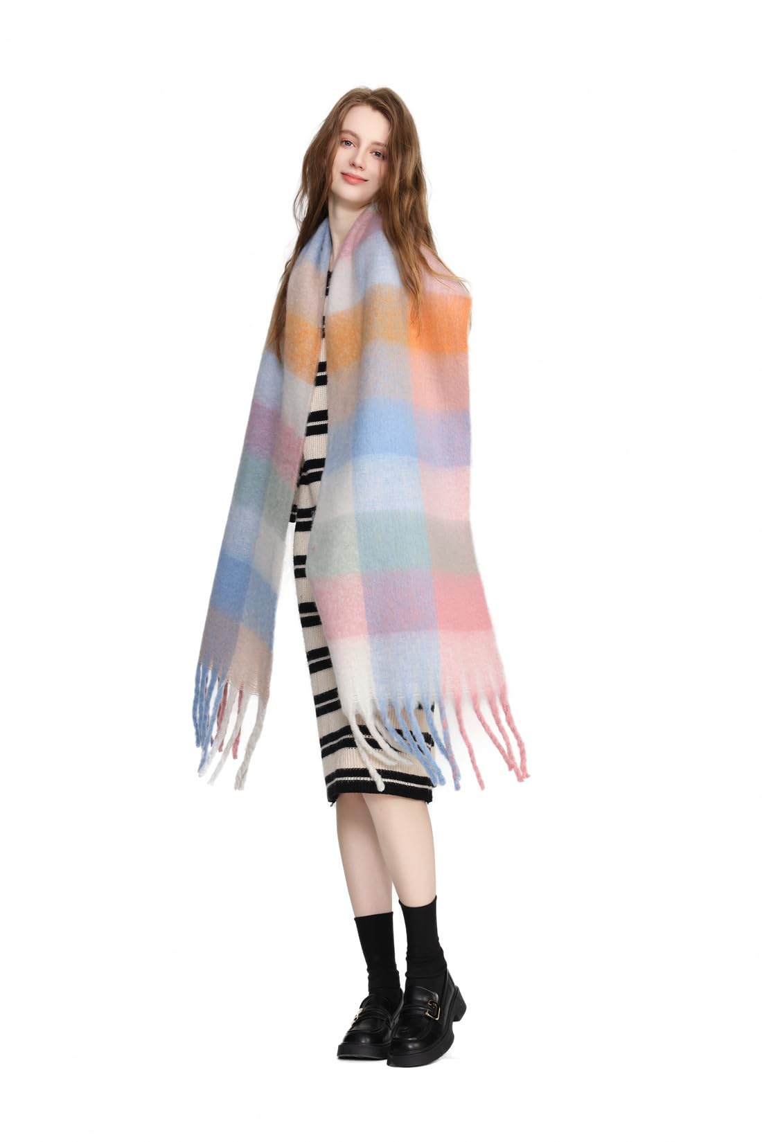 Yatemiole Women's Cashmere Big Coloured Checked Scarf Winter Warm Wrap Scarf (Pattern - 16)