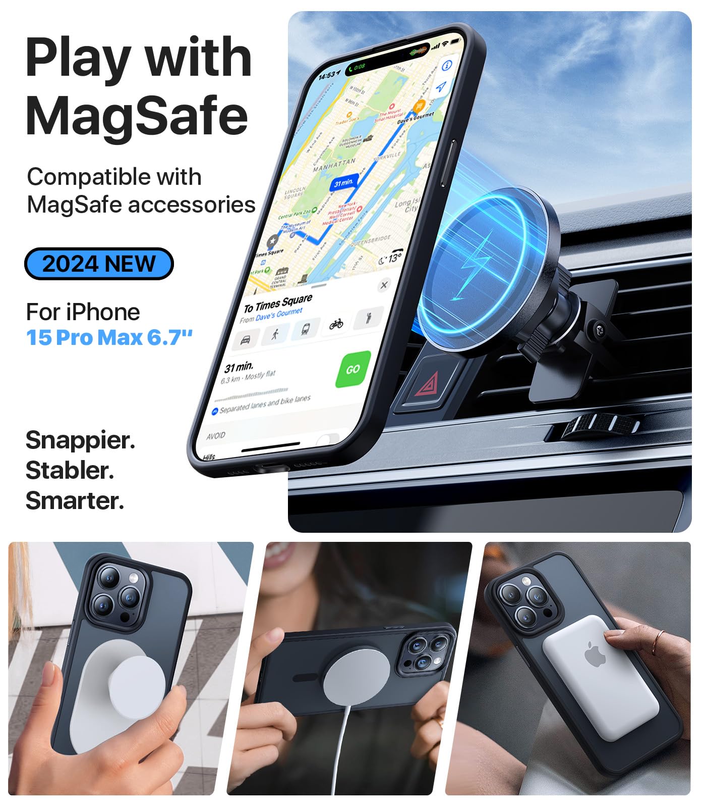 Aulofe Strong Magnetic for iPhone 15 Pro Max Case, [Compatible with MagSafe] [Military-Grade Drop Tested] Shockproof Protective Slim Translucent Matte Cover for iPhone 15 Pro Max Phone Case, Black