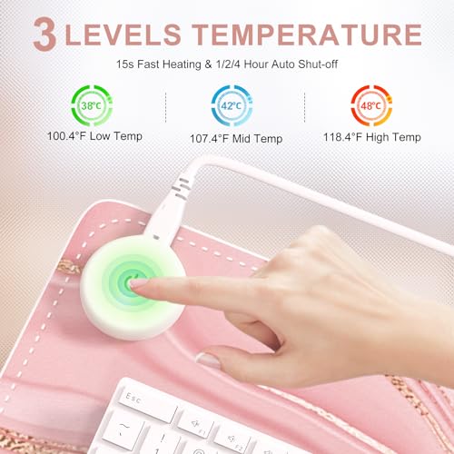 HAOCOO Heated Desk Pad Large, Warm Mouse Pad Gaming, Computer Desk Mat for Desktop, 3 Levels Heating, Auot Shut Off, PU Leather Laptop Keyboard Mat for Home Office,Rose Gold Pink
