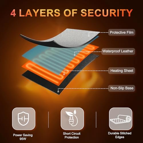HAOCOO Heated Desk Pad Large, Warm Mouse Pad Gaming, Computer Desk Mat for Desktop, 3 Levels Heating, Auot Shut Off, PU Leather Laptop Keyboard Mat for Home Office,Rose Gold Pink