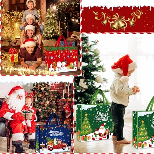 Aliceset 6 Pcs Extra Large Christmas Gift Bags 22 x 17 Inch Reusable Non Woven Jumbo Tote with Handle for Xmas Gift Wrapping(Cute)