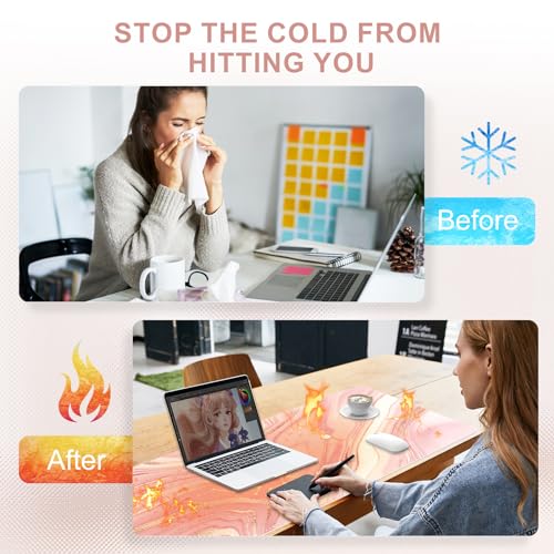 HAOCOO Heated Desk Pad Large, Warm Mouse Pad Gaming, Computer Desk Mat for Desktop, 3 Levels Heating, Auot Shut Off, PU Leather Laptop Keyboard Mat for Home Office,Rose Gold Pink