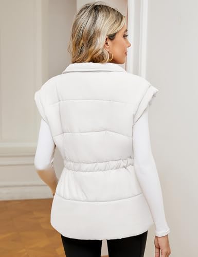 Rapbin Women's Fashion Lightweight Quilted Puffer Vest Winter Zip Up Padded Outerwear Jacket Coat with Pockets (White, XL)