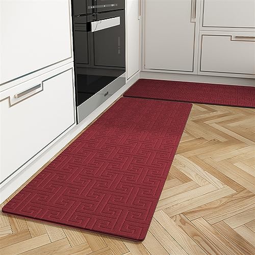 GIBZ Absorbent Kitchen Mat Anti Fatigue & Non Slip Floor Rug Cushioned Runner for Home Sink Entryway, Red, 40×60cm