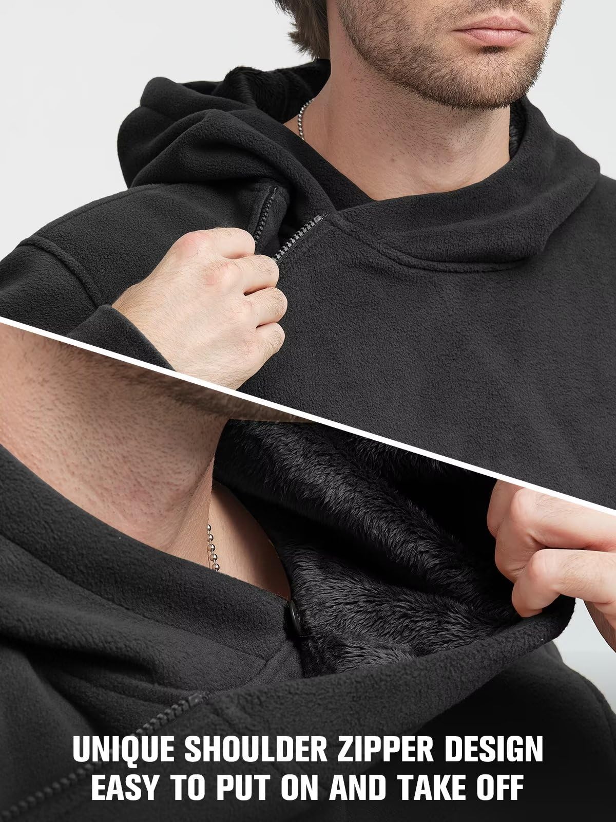 FREE SOLDIER Men's Tactical Winter Fleece Pullover Hoodie Warm Long Fleece lined Hooded Sweatshirt Black