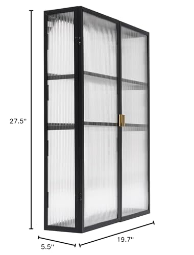 JINHZIXIU Retro Style Haze Double PC Door Wall Cabinet Display Cupboard with Detachable Shelves Enclosed Storage Cabinet for Office Dining Room Living Room Kitchen Bathroom Black