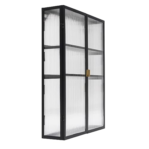 JINHZIXIU Retro Style Haze Double PC Door Wall Cabinet Display Cupboard with Detachable Shelves Enclosed Storage Cabinet for Office Dining Room Living Room Kitchen Bathroom Black