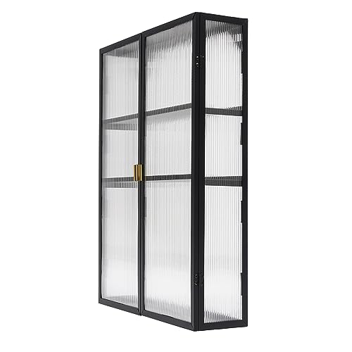 JINHZIXIU Retro Style Haze Double PC Door Wall Cabinet Display Cupboard with Detachable Shelves Enclosed Storage Cabinet for Office Dining Room Living Room Kitchen Bathroom Black