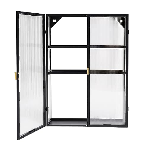JINHZIXIU Retro Style Haze Double PC Door Wall Cabinet Display Cupboard with Detachable Shelves Enclosed Storage Cabinet for Office Dining Room Living Room Kitchen Bathroom Black
