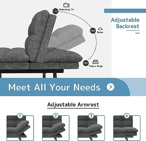 wOod-it Futon Sofa Bed, Memory Foam Foldable Couch Convertible Loveseat Sleeper Daybed with Adjustable Armrests for Small Space, Compact Living Room, Studio, Office, Apartment (Dark Gray)