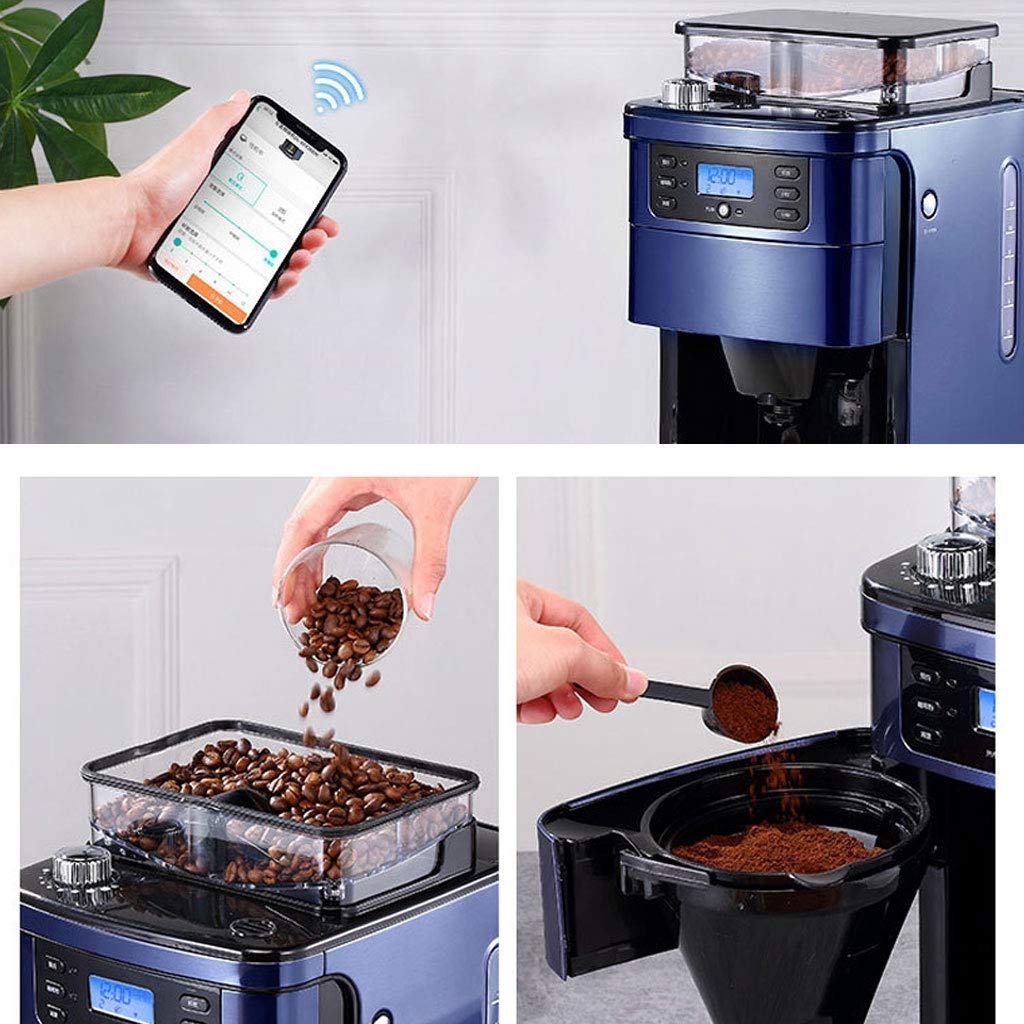 ROLTIN Coffee Machine Coffee Maker 2-12 Cup Programmable Coffee Machine with APP Control Pot Drip Coffee Maker with Timer And Thermal Pot Permanent Filter Coffee Maker Blue