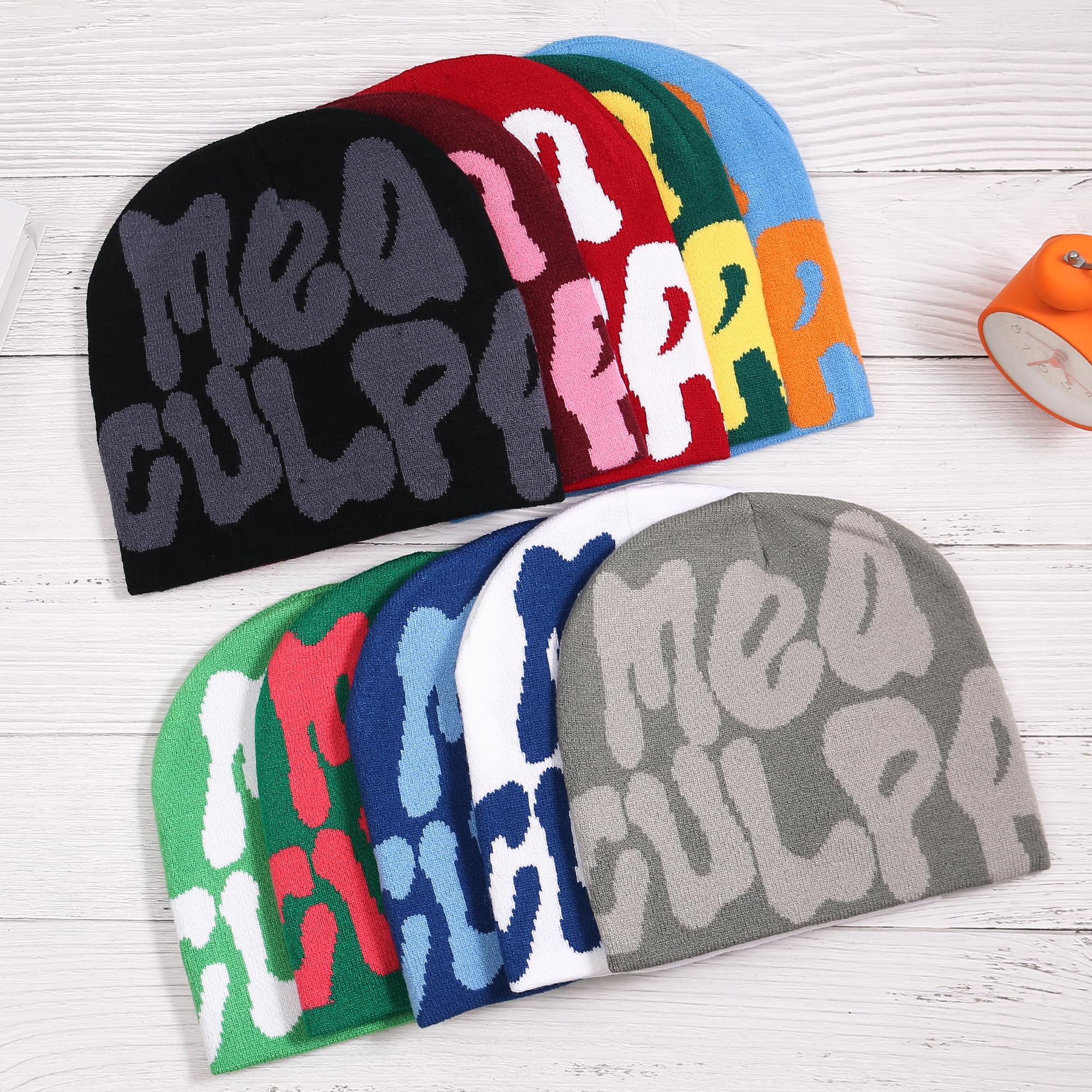 TaowaveWomen Beanie Y2k Hat,MEA Culpa Graphic Beanies Designs,Winter Hat Knit Skull Cap Gray Blue (Gray Blue)