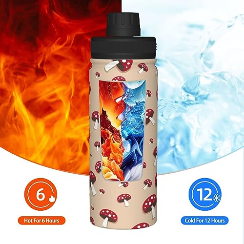 SARNFANS Ladybug 18 oz Sports Water Bottle,Spring Polka Dotted Silhouettes,Stainless Steel Vacuum Insulated Water Bottles,Leakproof Lightweight,Keeps Cold and Hot,Grey